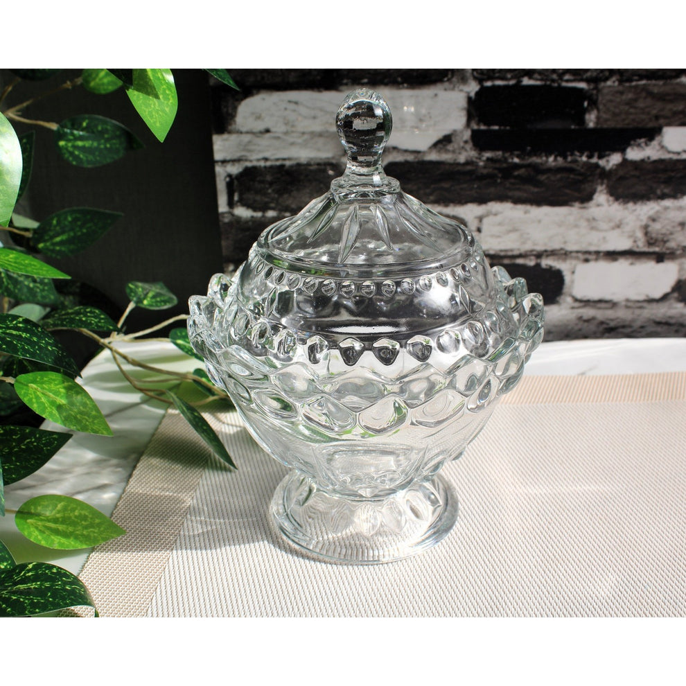 Yaqout Candy Bowl with Glass Lid Clear Glass Sugar Pot – Heaven of homes